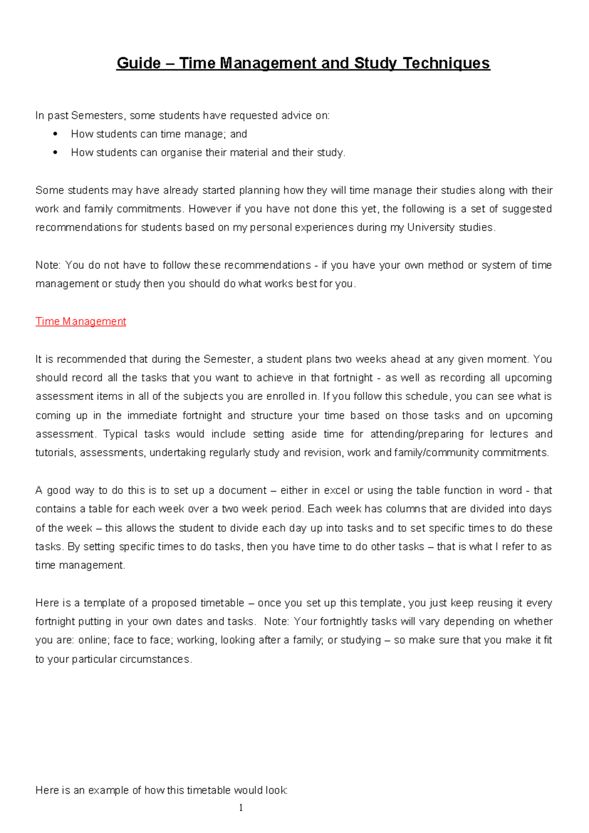 Time Management & Study Techniques Guide for LAWS1100 - Studocu