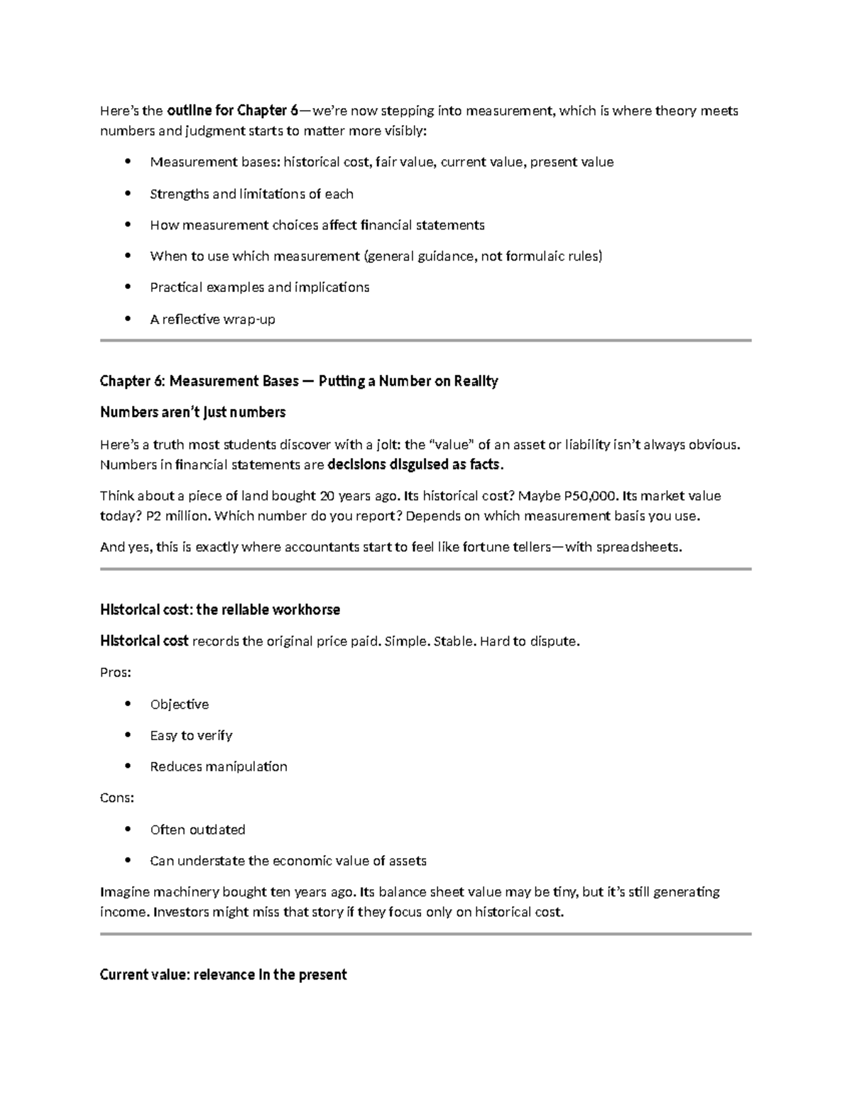 Financial Reporting and Measurement: Chapter 6 Outline on Measurement ...