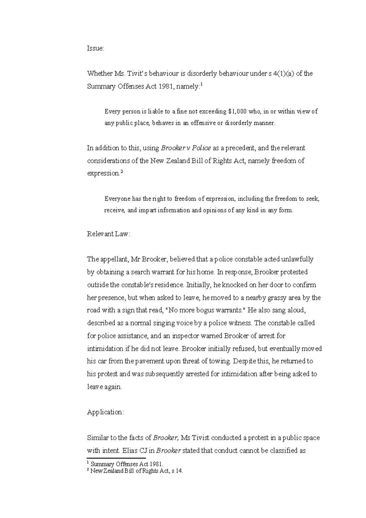 Legal Opinion: Disorderly Behaviour Analysis under s 4(1)(a) Summary ...