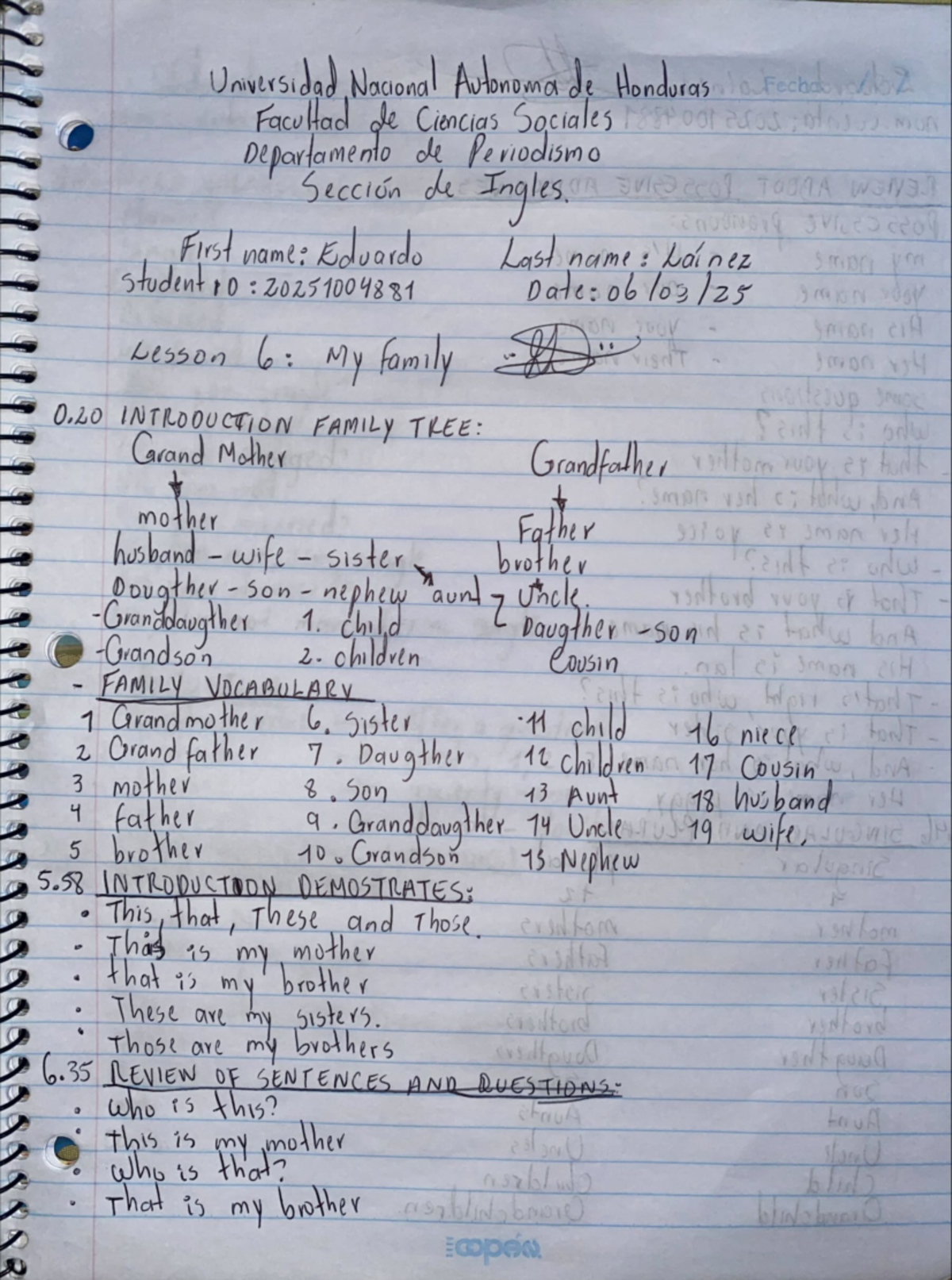 Lección 6: Mi Familia - Vocabulario y Estructuras Básicas - Studocu