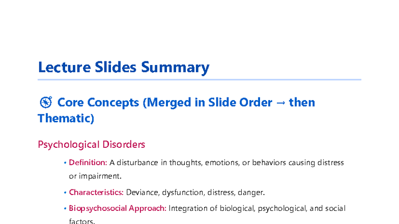 Intro Psych Lec 9: Summary of Psychological Disorders Concepts - Studocu
