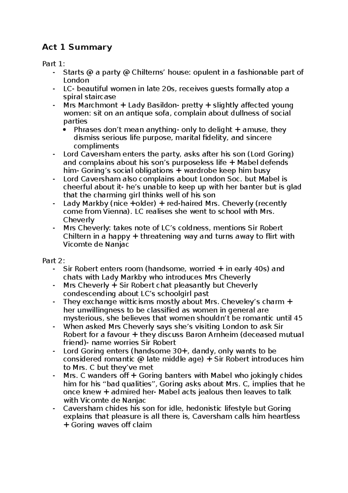 Act by Act Summary: The Importance of Being Earnest (ENG 101) - Studocu