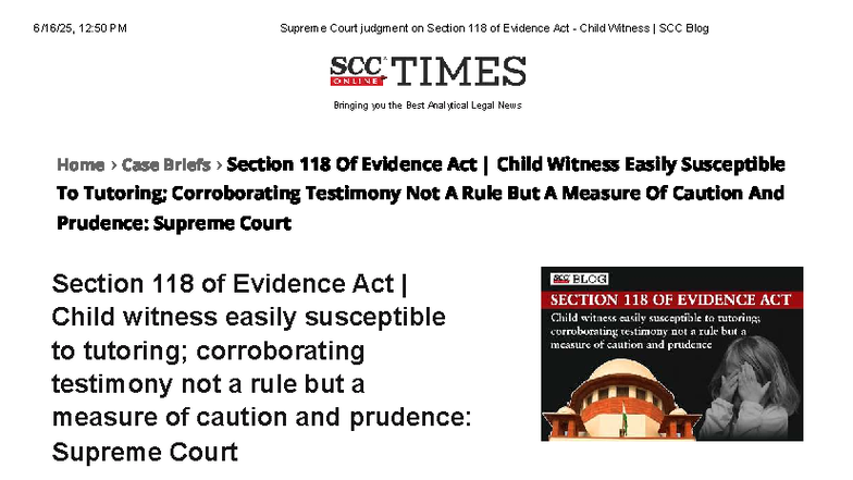 Supreme Court Judgment on Section 118 of Evidence Act: Child Witness ...