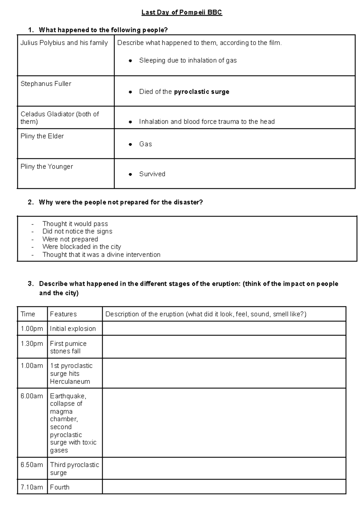 Guiding questions to documentary - Last Day of Pompeii BBC What ...