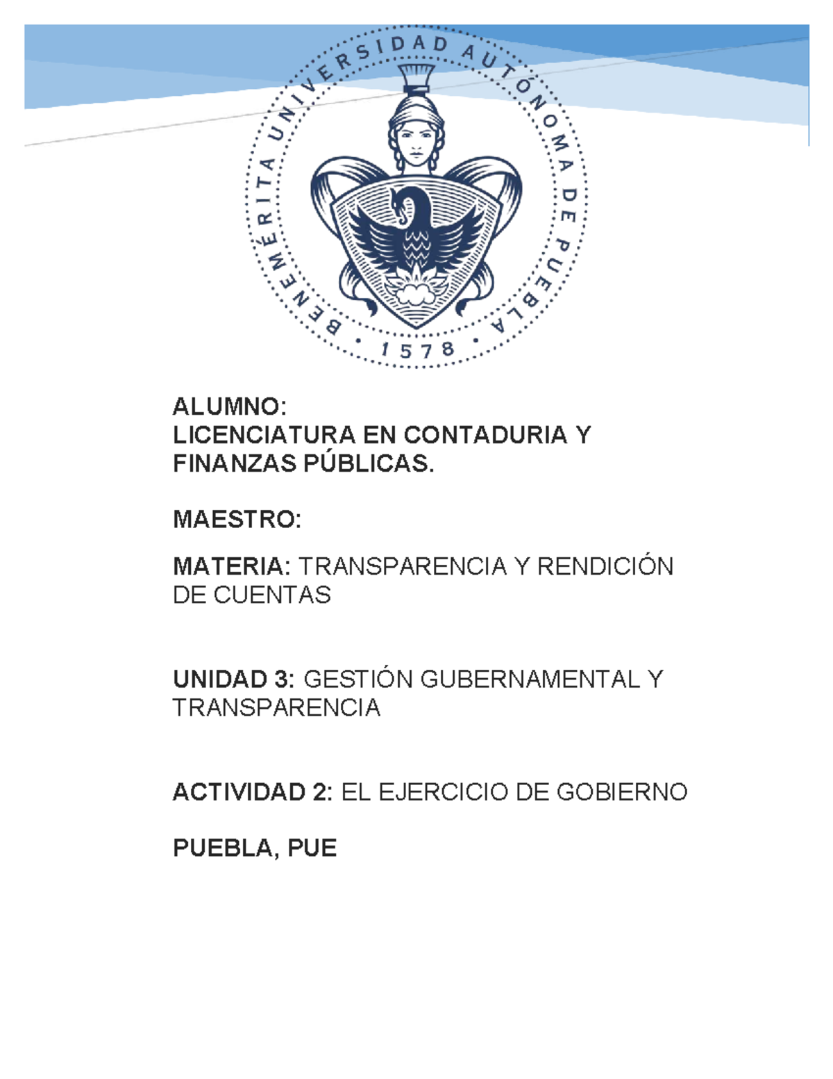 Gestión Gubernamental y Transparencia: Actividad 2 - M14 U1 - Studocu