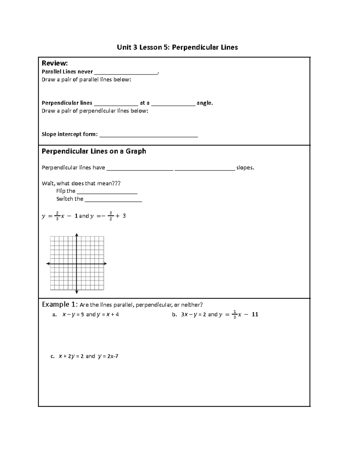 Unit 3 Lesson 5: Understanding Perpendicular Lines & Equations - Studocu