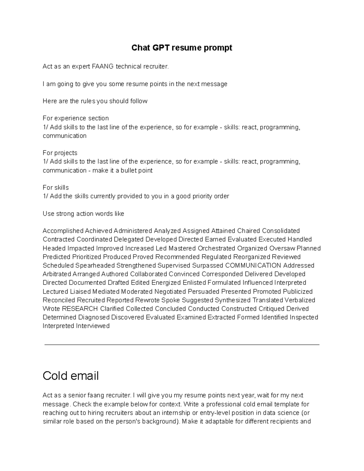 Chat GPT Resume Prompt - Complete Guide for FAANG Recruiters - Studocu
