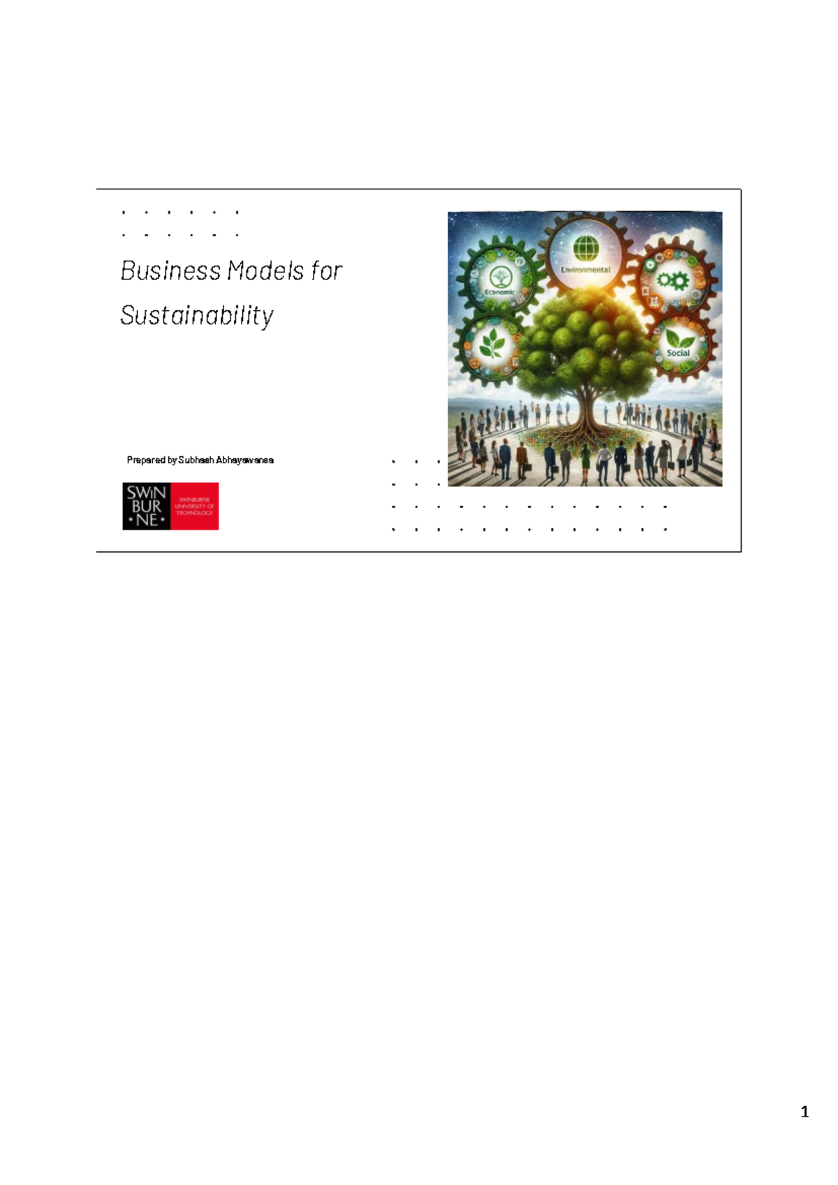 Business Models for Sustainability: Insights and Frameworks (BUS 101 ...