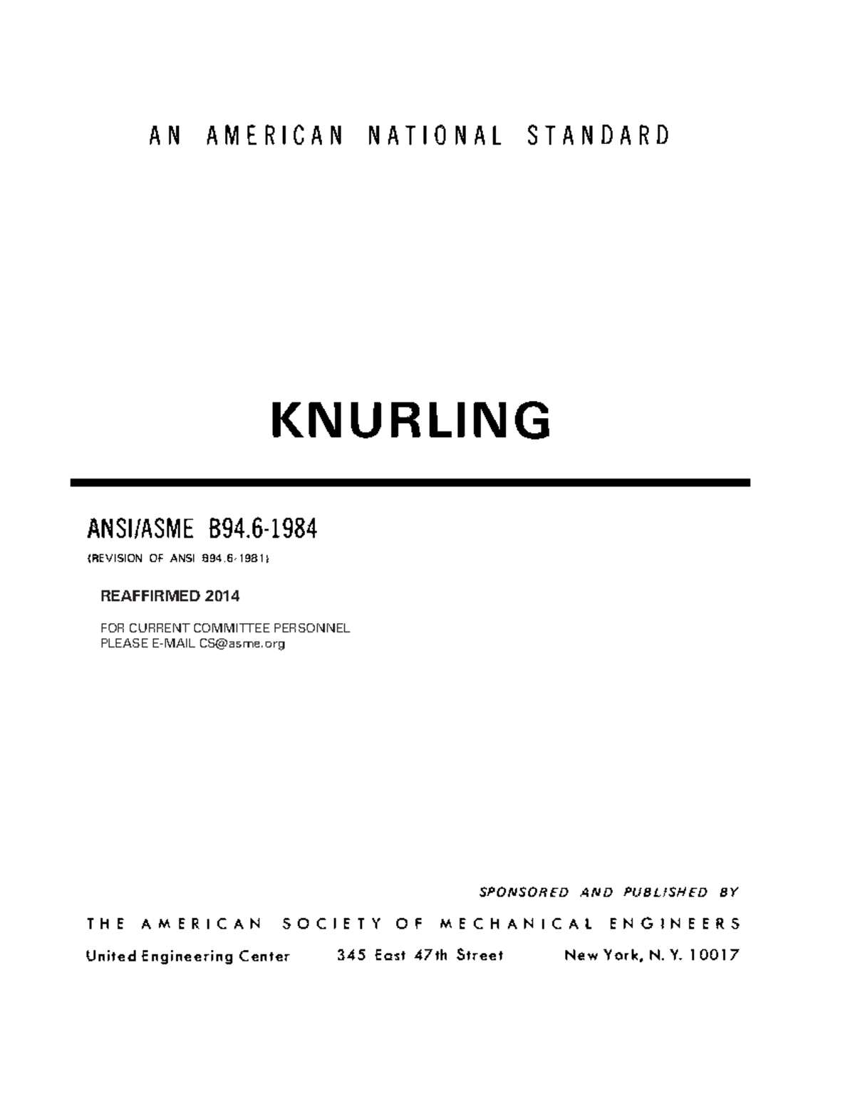 ANSI/ASME B94.6-1984: Comprehensive Guide to Knurling Standards - Studocu