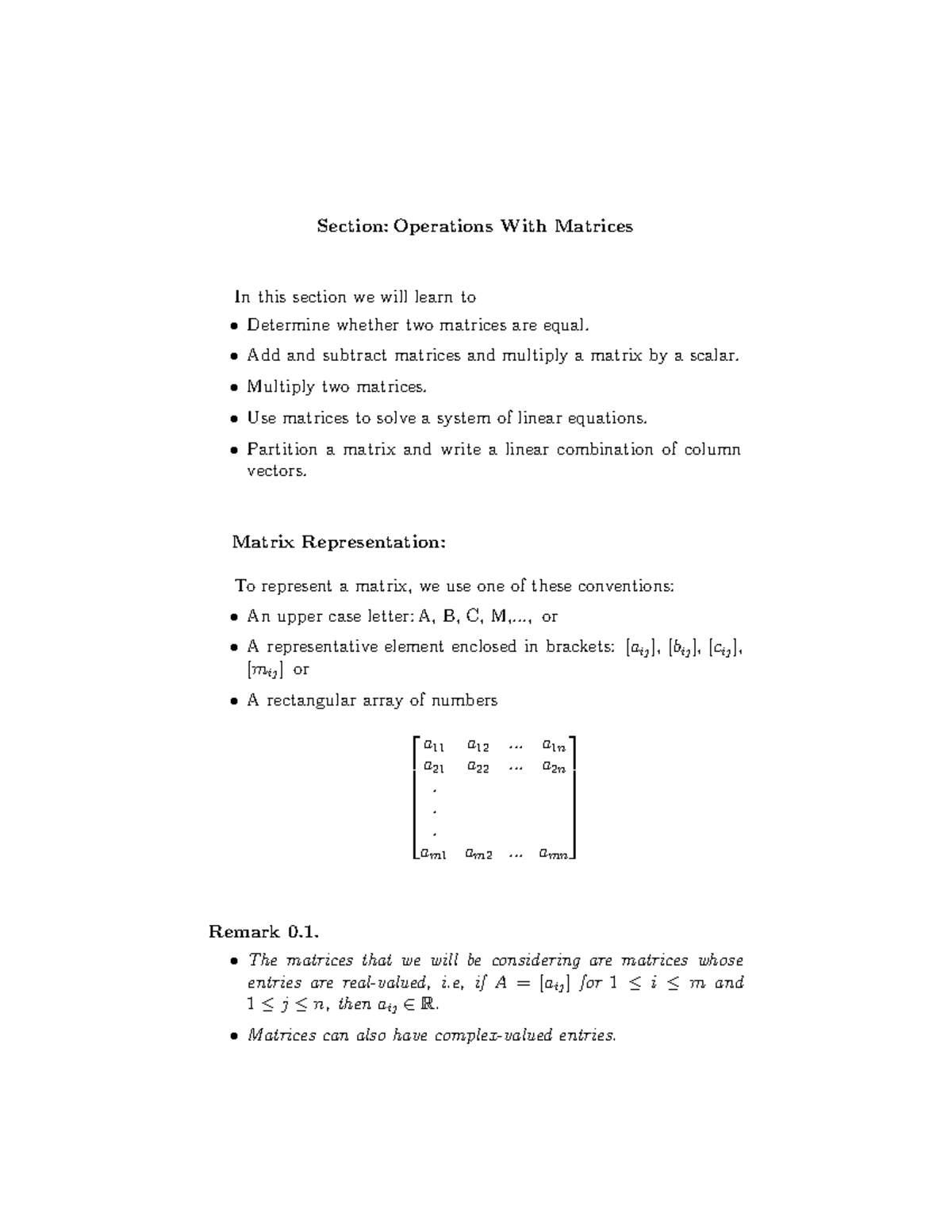 Operations with Matrices: Key Concepts and Definitions - Studocu