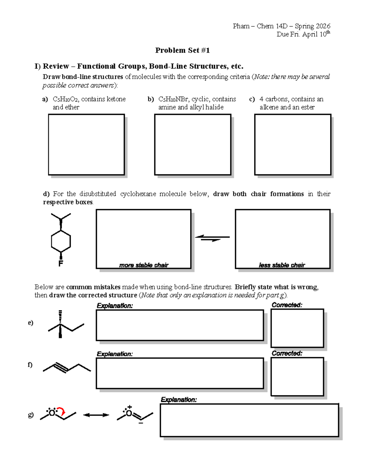 Pham Chem 14D Spring 2026 Problem Set I: Functional Groups & Mechanisms ...