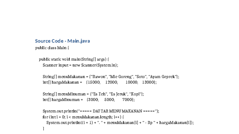 Source Code for Menu Ordering System in Java - Studocu