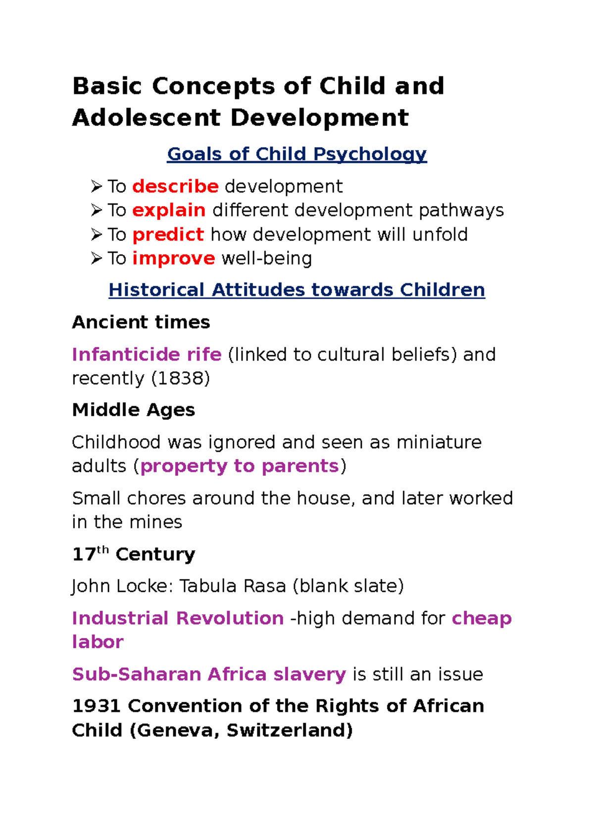 Child Development Concepts: Lecture 1 Overview - Studocu