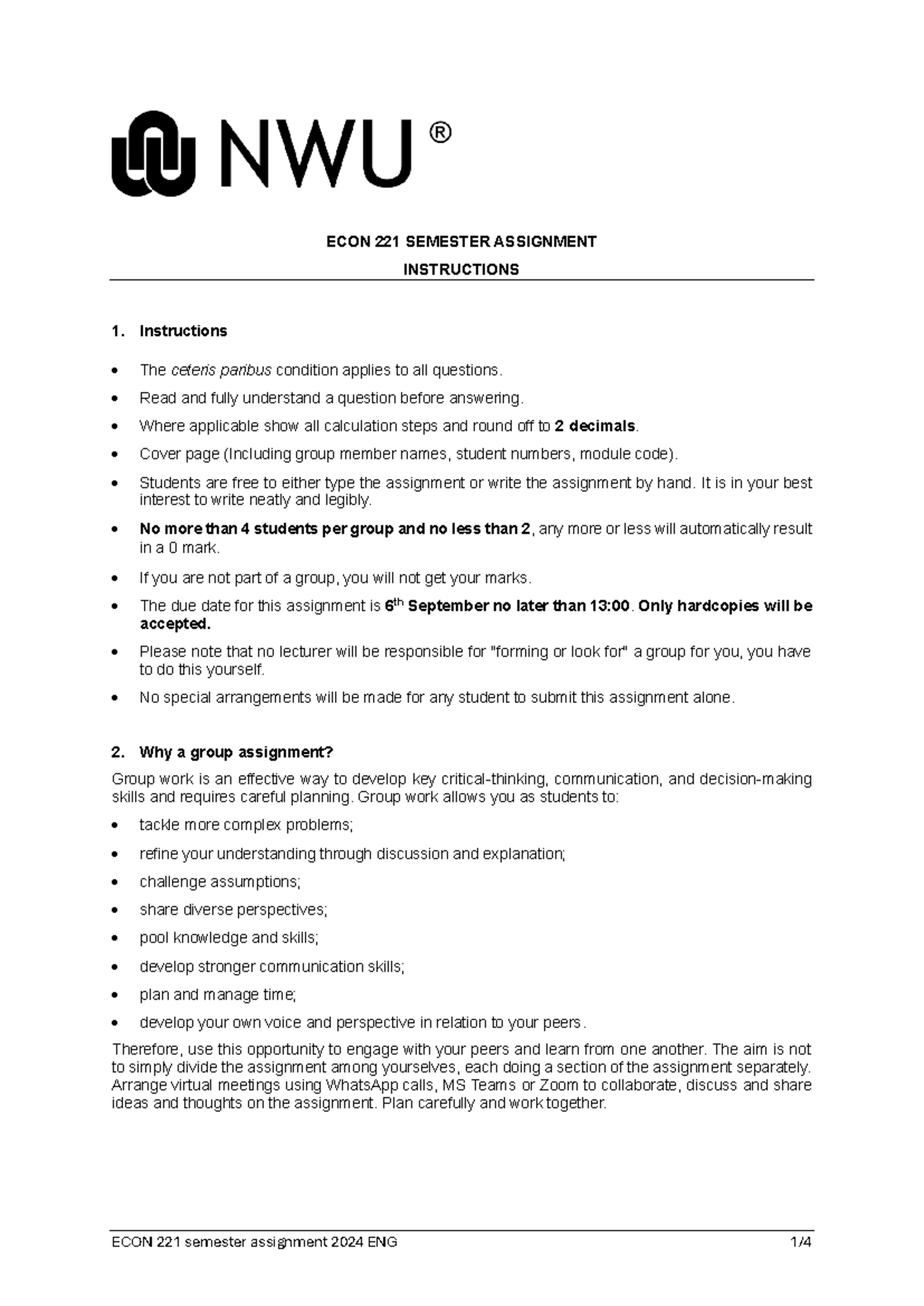 ECON 221 SEMESTER ASSIGNMENT GUIDELINES & QUESTIONS 2024 ENG - Studocu