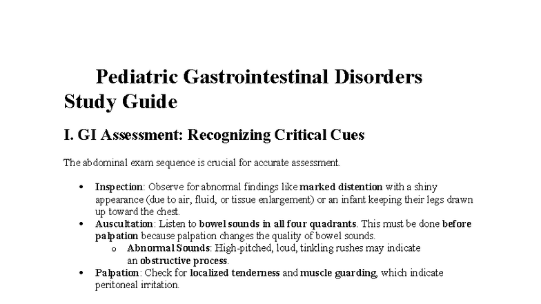 🍎 Chapter 16 Pediatric GI Disorders Study Guide: Key Assessments ...