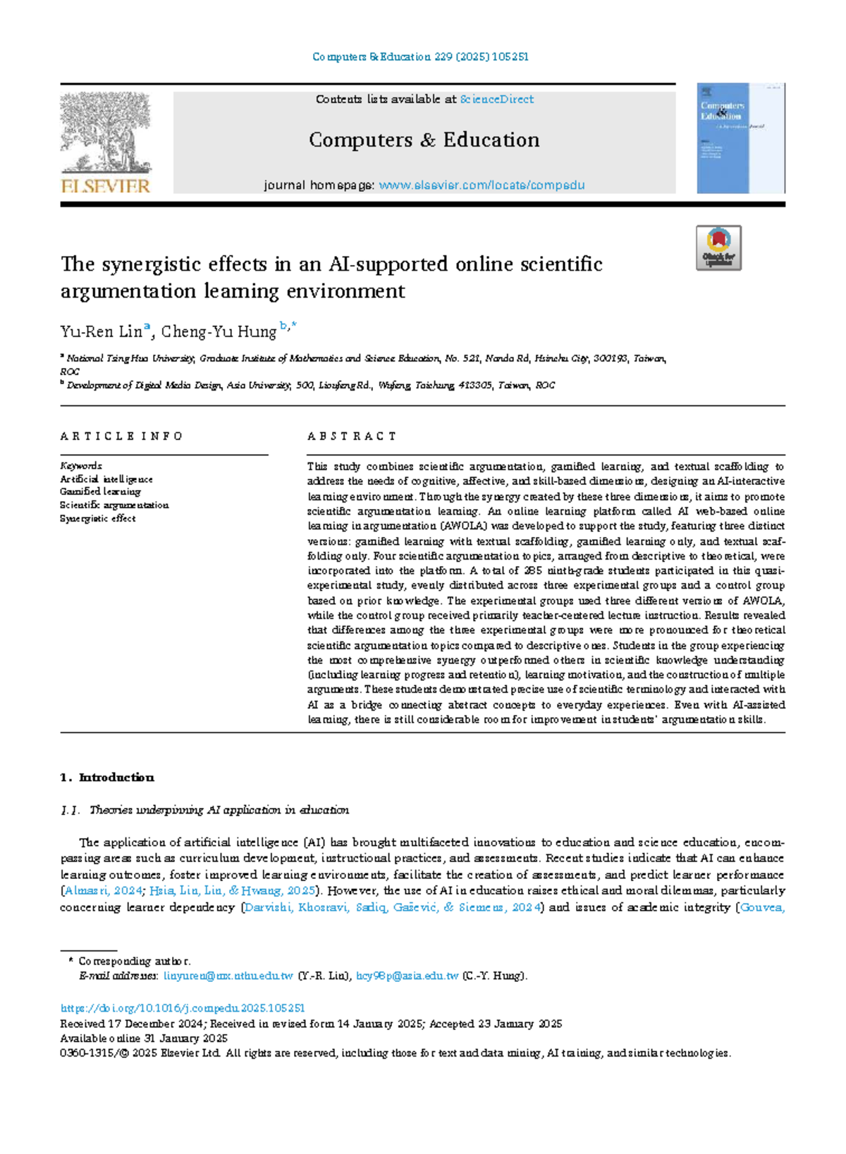 Enhancing Scientific Argumentation through AI and Gamified Learning ...