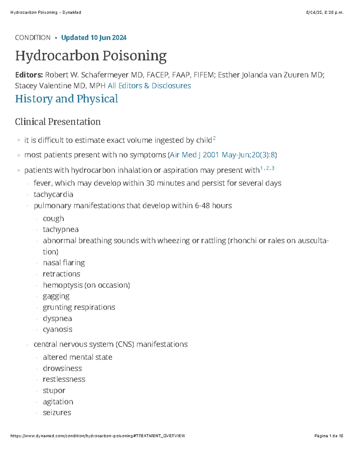 Hydrocarbon Poisoning - Dyna Med - History and Physical Clinical ...