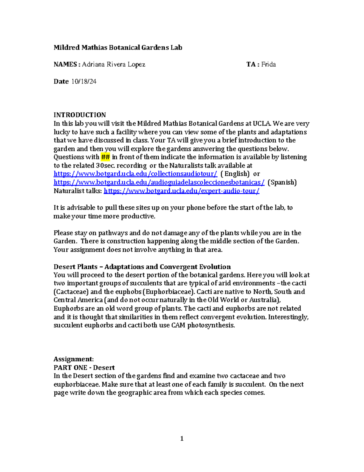 Lab 3: Botanical Gardens Exploration Worksheet (BIOL 101) - Studocu