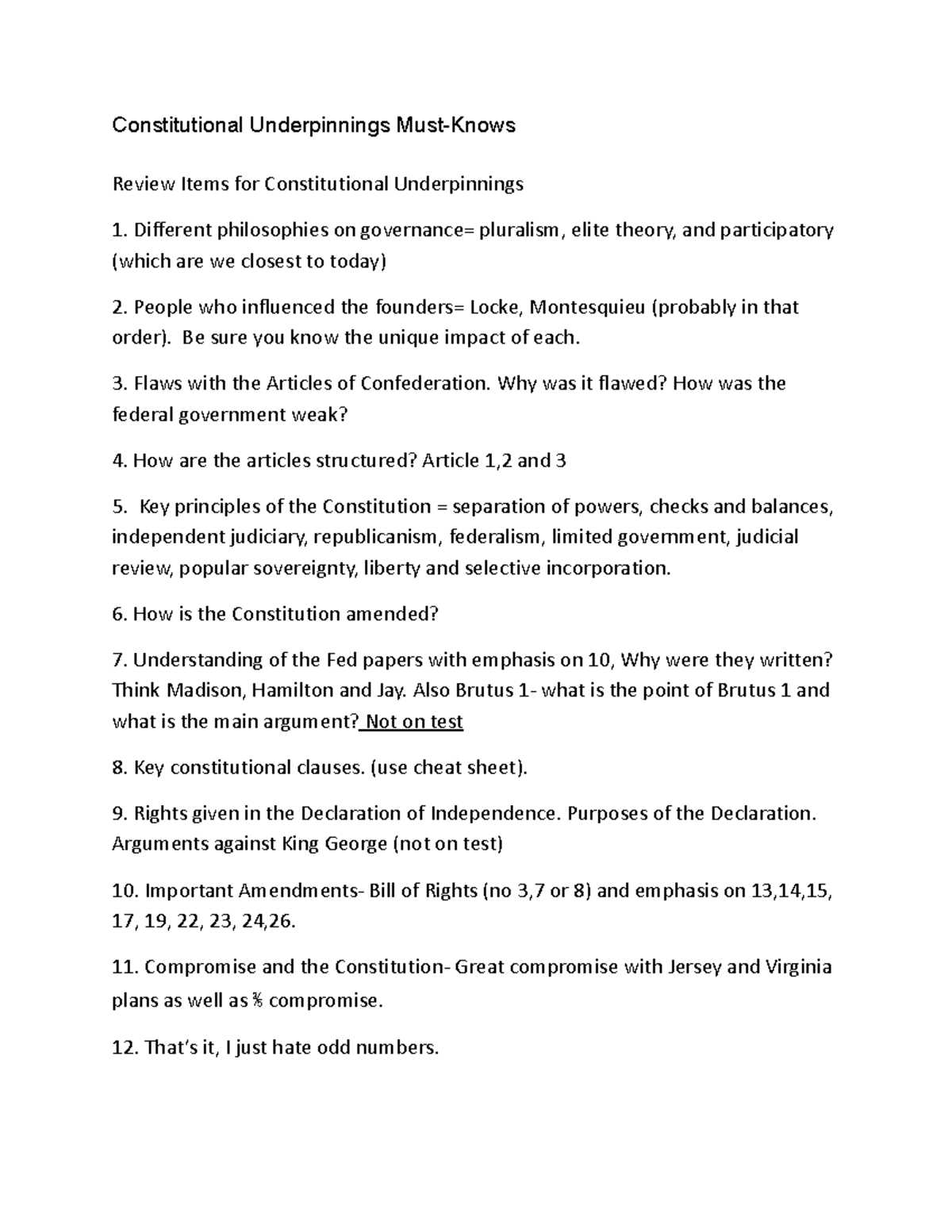 Constitutional Underpinnings Review Items for AP Government Exam ...