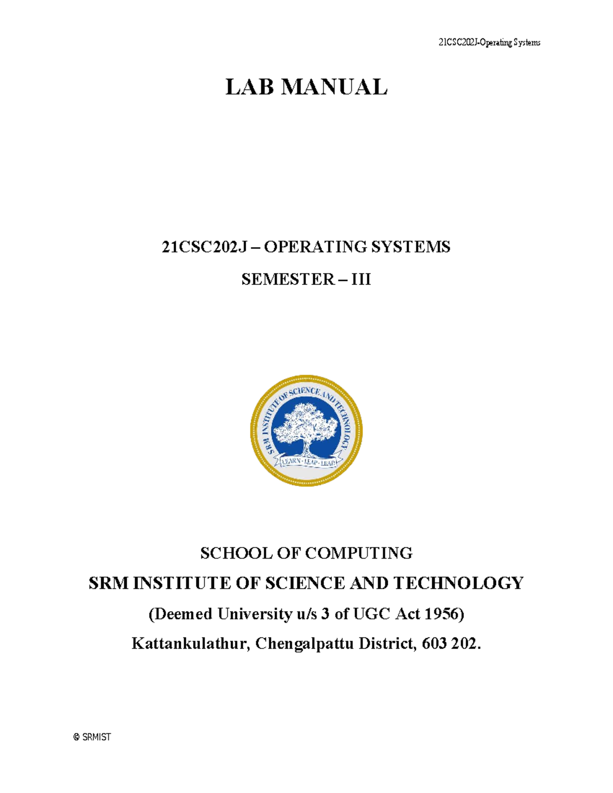 OS LAB MANUAL 21CSC202J: EXPERIMENTS & PROCEDURES - Studocu