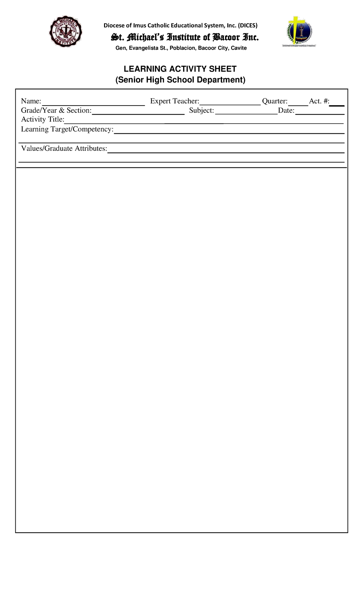 Learning Activity Sheet final - Nursing - Diocese of Imus Catholic ...