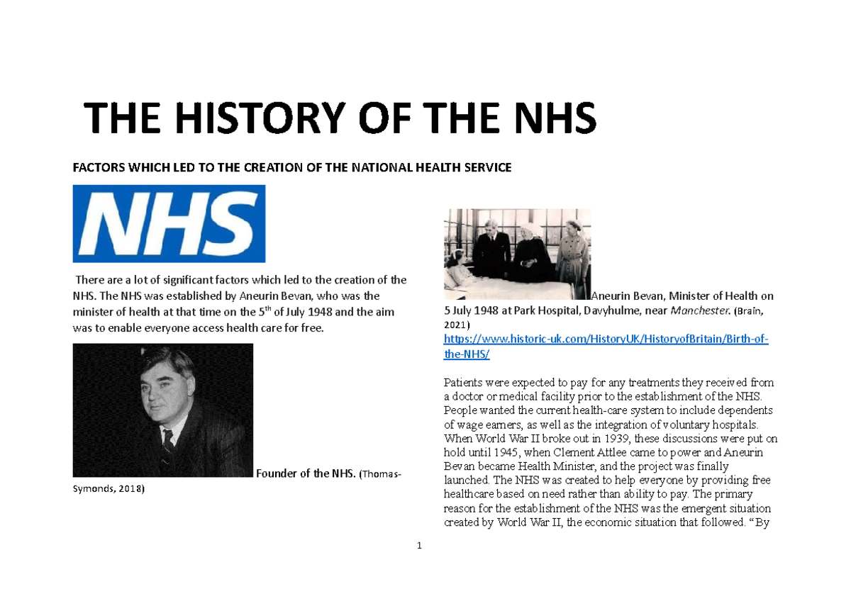 History Of The National Health Service (NHS) copy - THE HISTORY OF THE ...