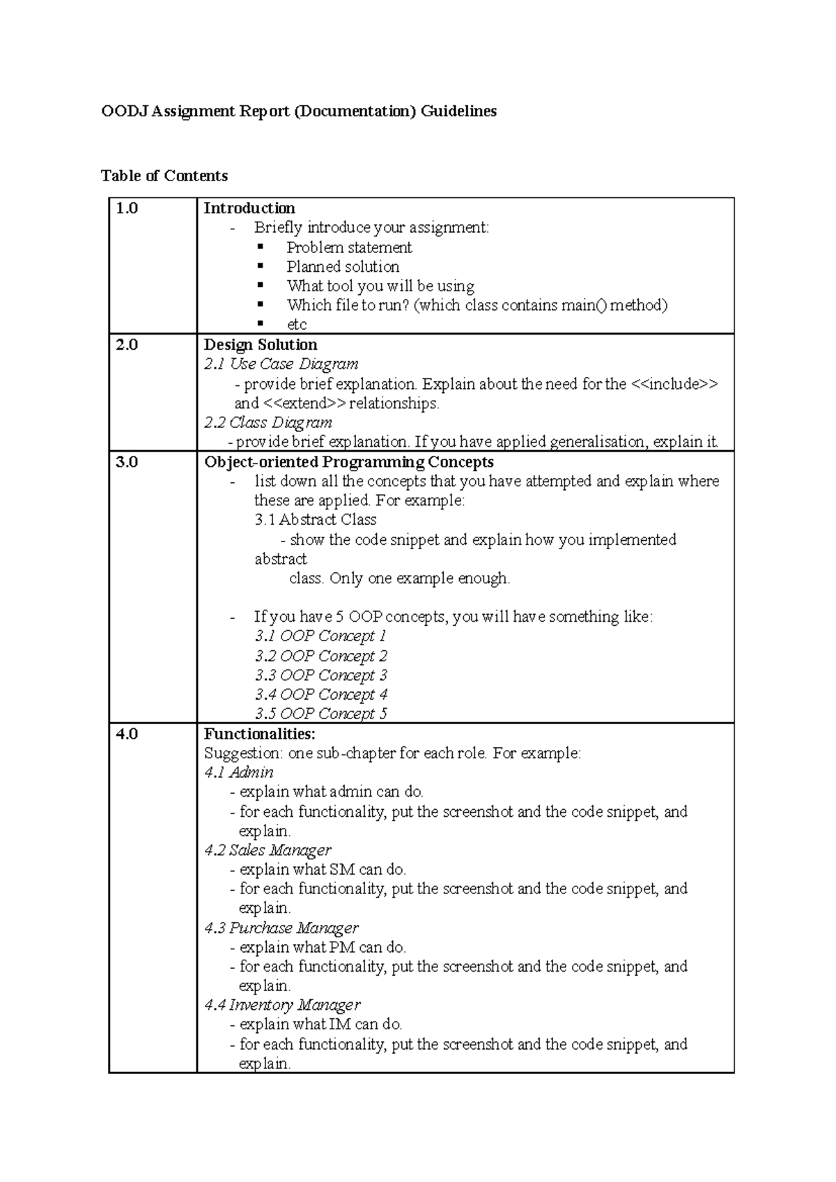 OODJ Assignment Report: Structure and Guidelines for Documentation ...