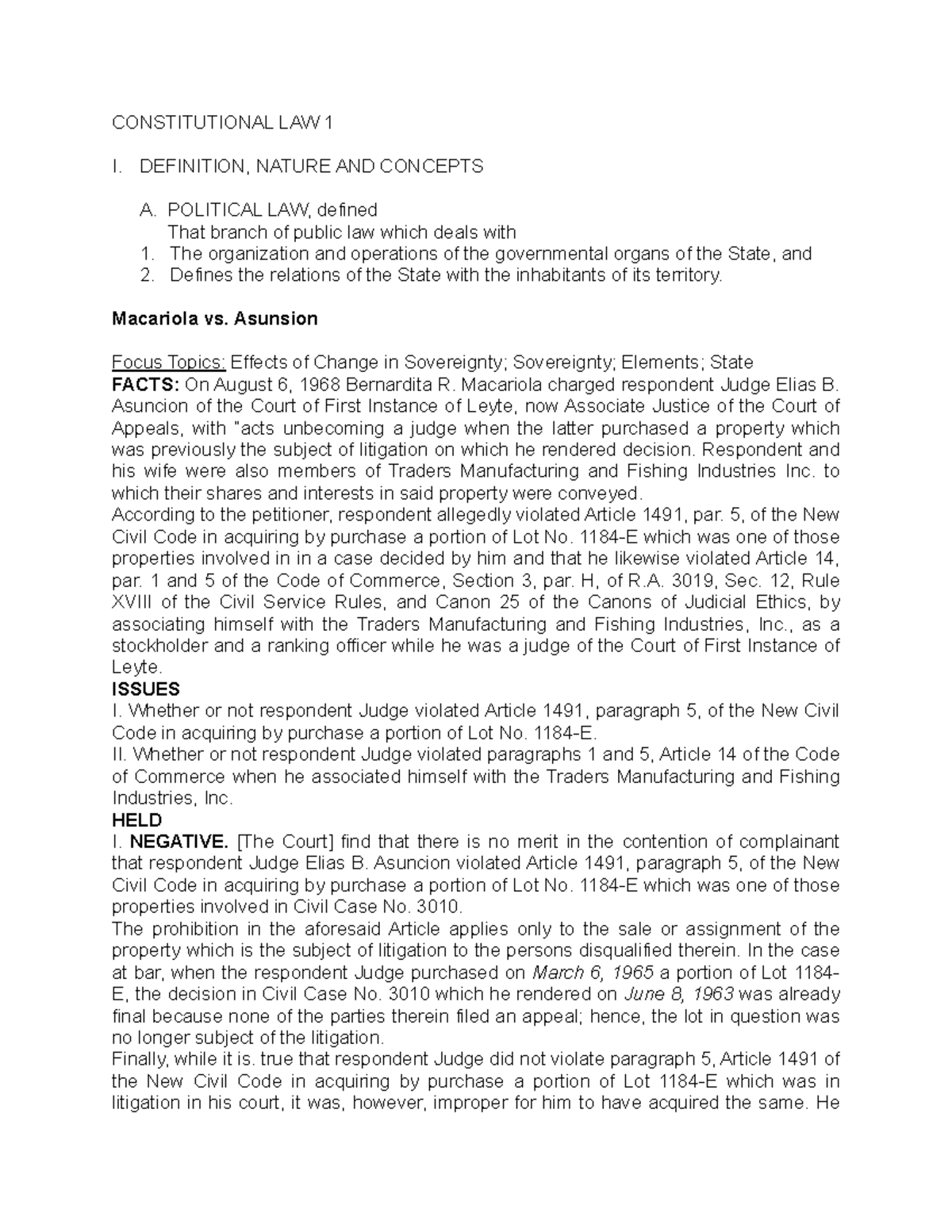 Constitutional Law 1: Key Concepts and Case Analysis Notes - Studocu