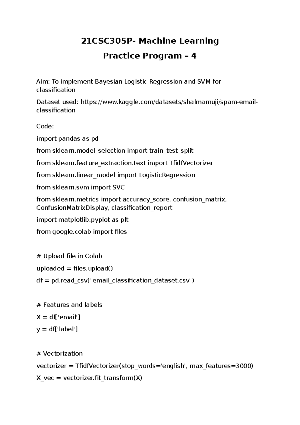 ML Practice 4: Implementing Bayesian Logistic Regression & SVM - Studocu