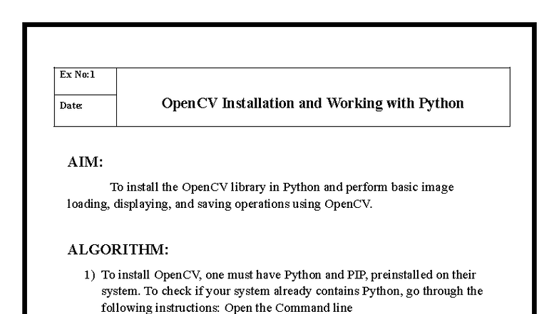 Computer Vision Lab Manual: OpenCV Installation & Image Processing - Studocu