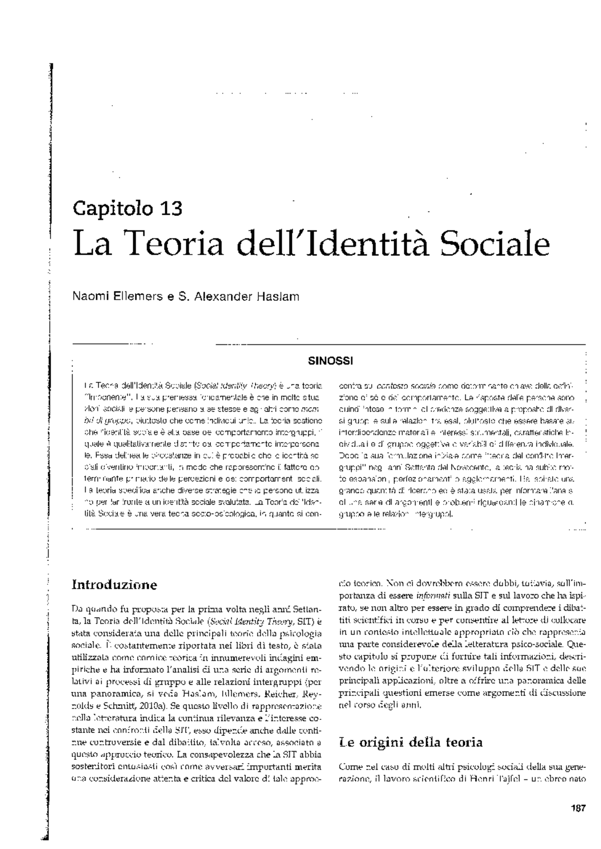 Capitolo 13: La Teoria dell'Identità Sociale (SIT) di Tajfel e Haslam ...
