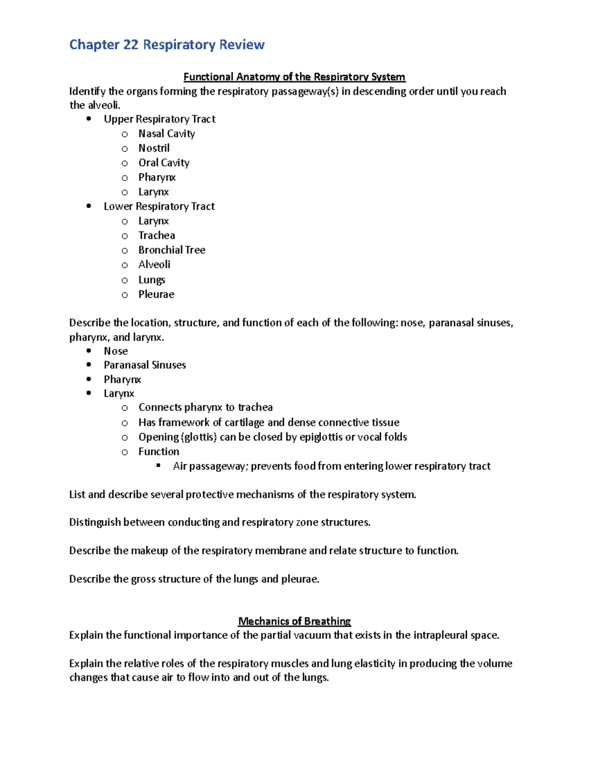 Chapter 22 A&P Review: Respiratory System Notes & Key Concepts - Studocu