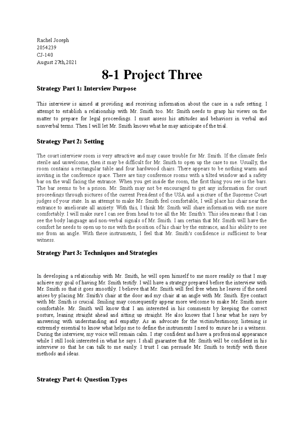 CJ-140 Module 8 Project Three: Interview Strategies & Techniques - Studocu