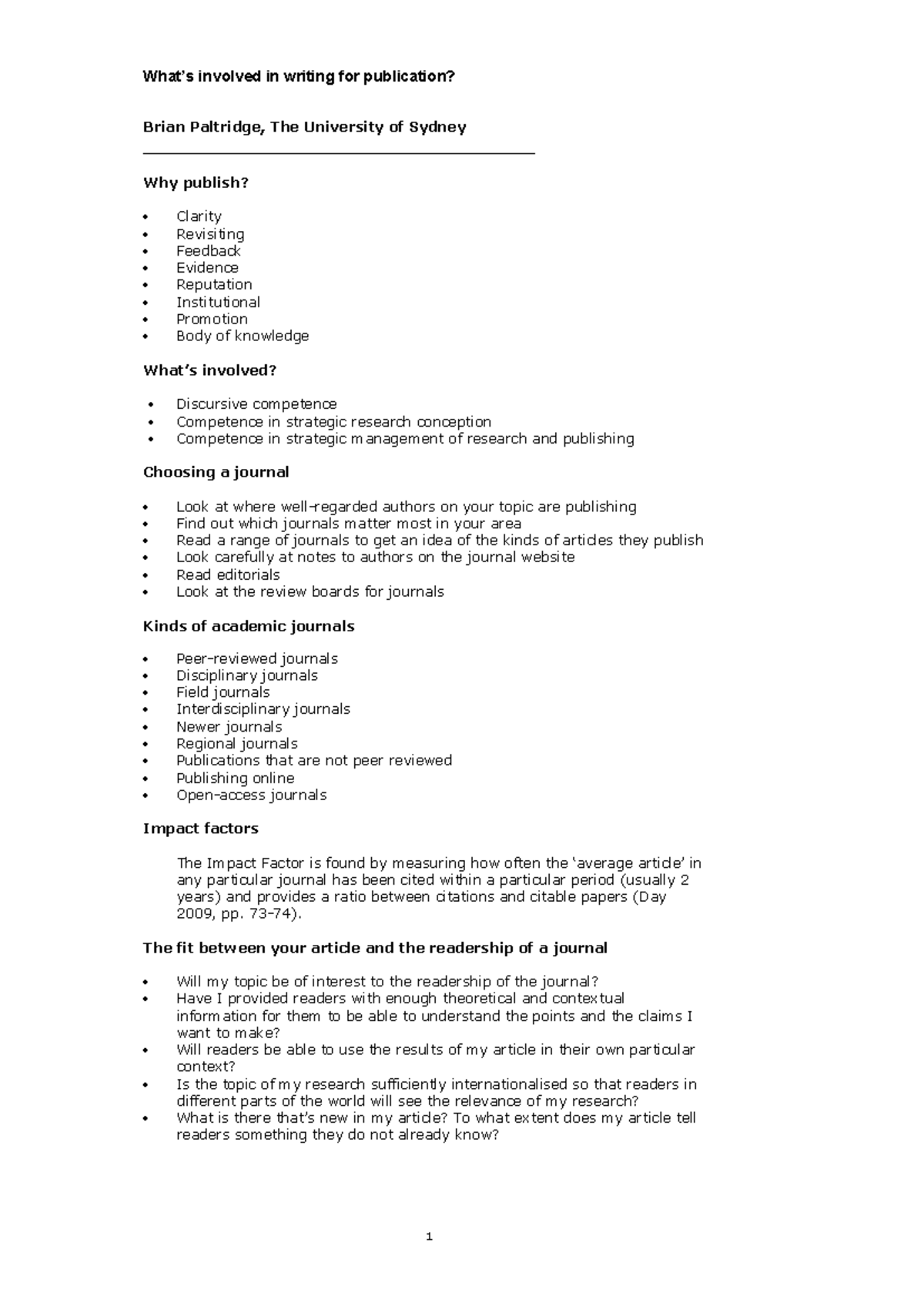 What's involved - What’s involved in writing for publication? Brian ...