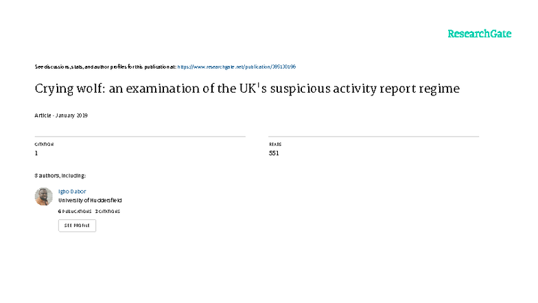 Crying Wolf: Analyzing the UK's SAR Regime (Comp. Law 2019) - Studocu