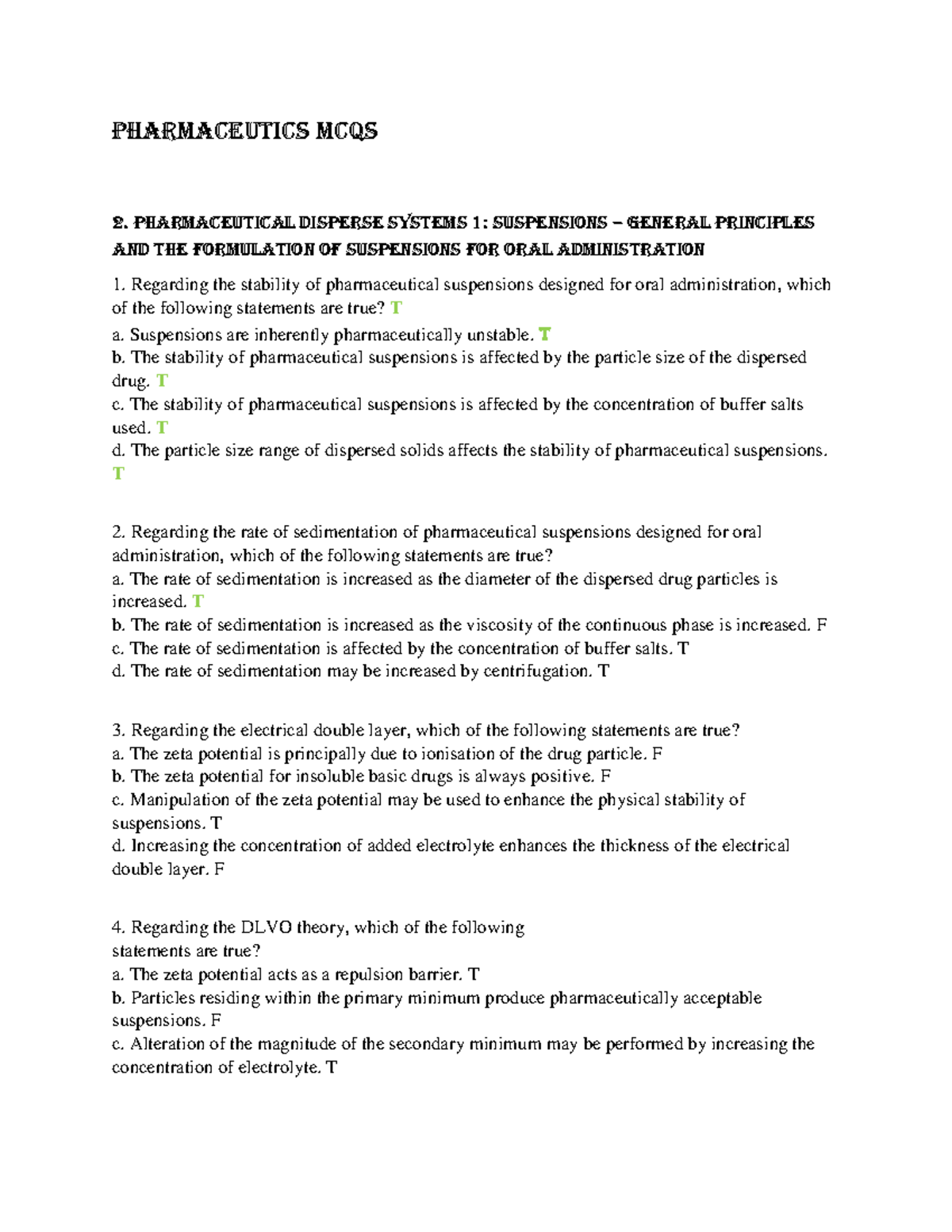 Pharmaceutics MCQs – Multiple Choice Questions on Formulations and Dispersed Systems - Studocu