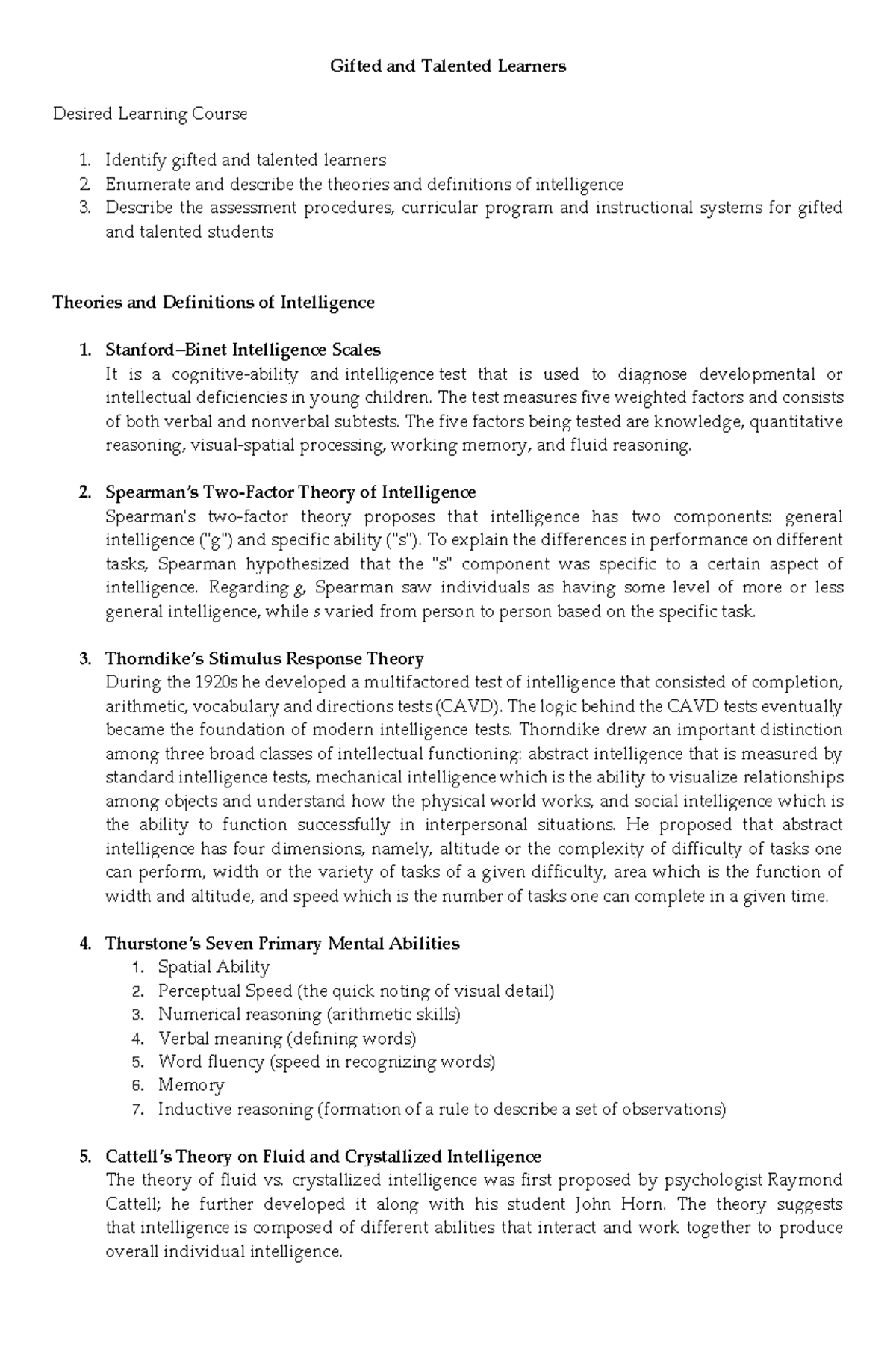 IV. Gifted and Talented Learners - Gifted and Talented Learners Desired ...