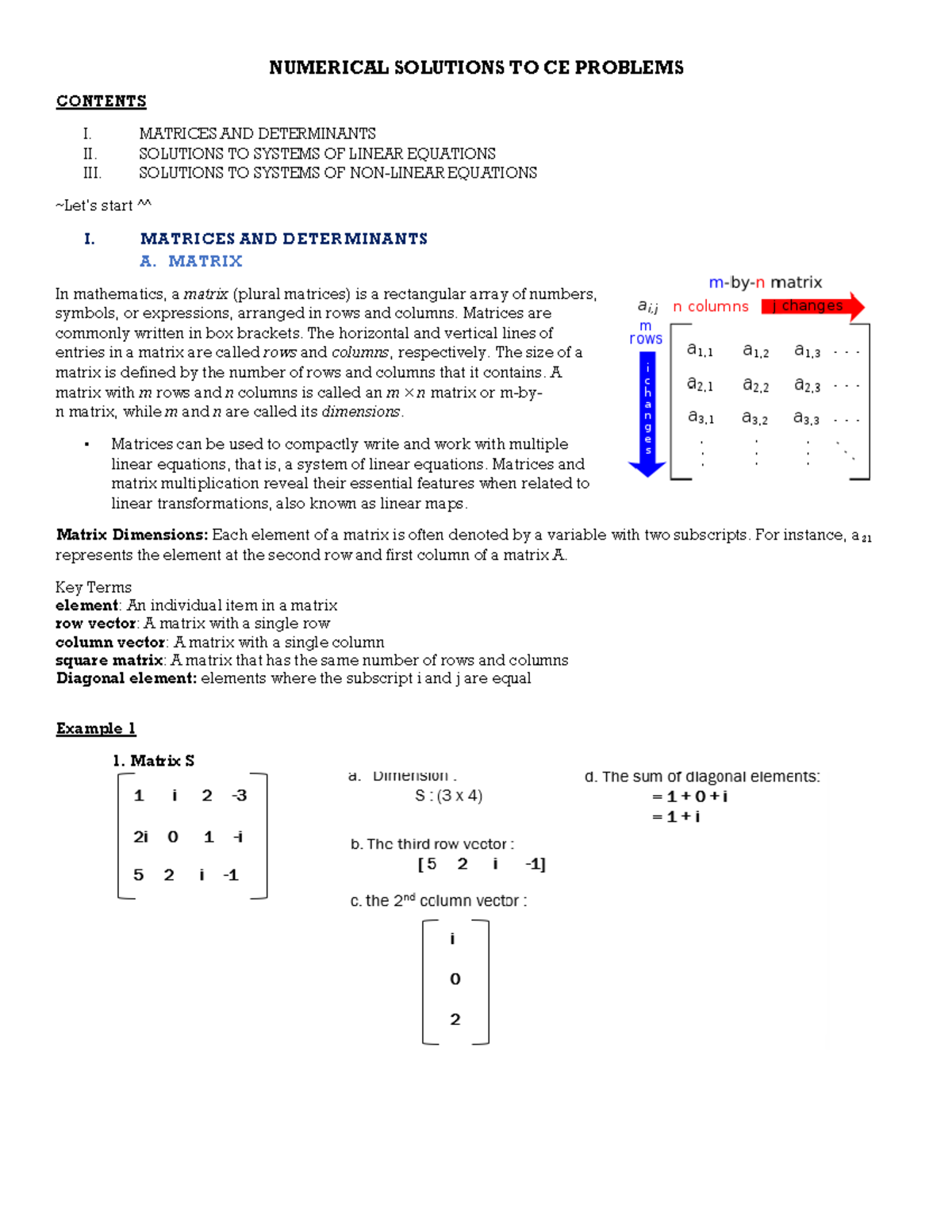 Numerical Solutions to CE Problems: Matrices & Linear Equations - Studocu