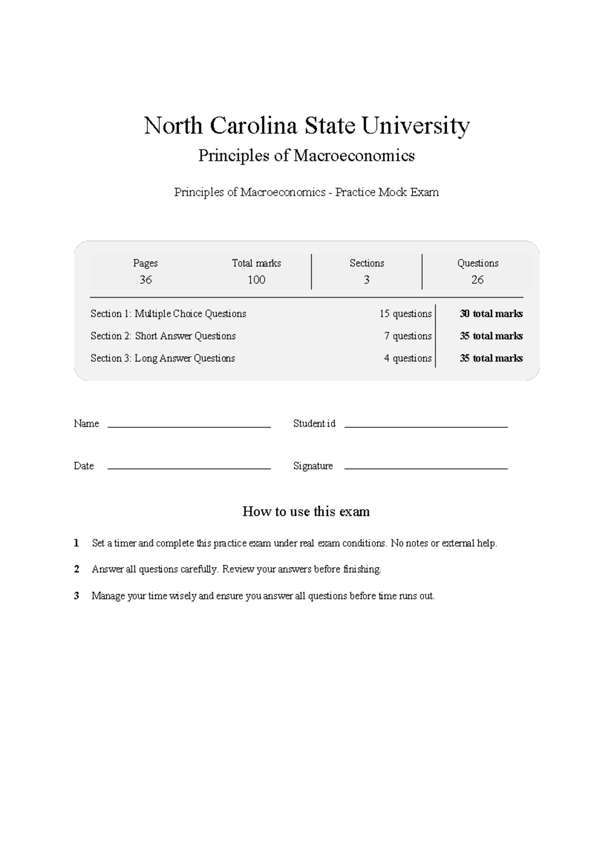 EC 202 Principles of Macroeconomics NC State Practice Mock Exam 2026 ...