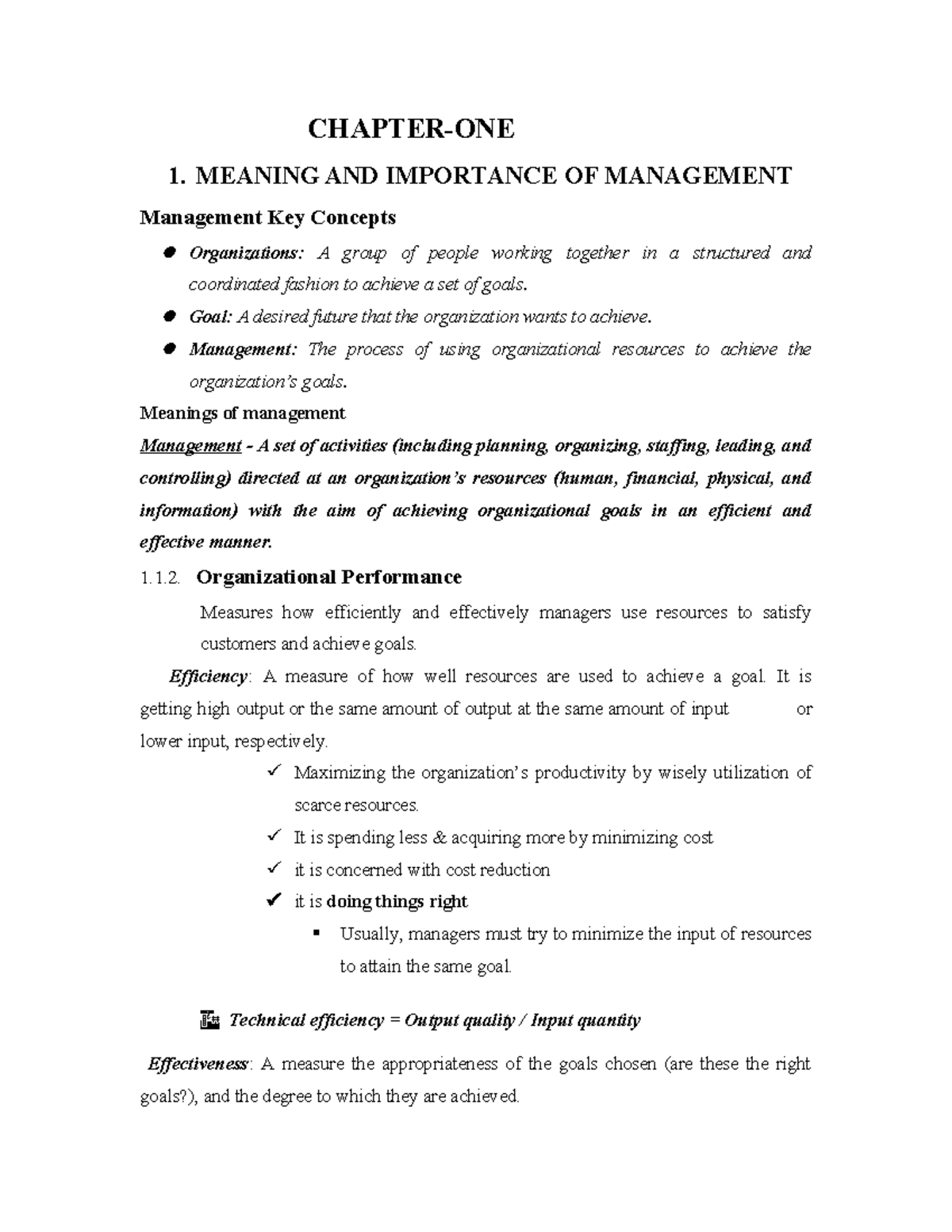 Introduction to Management (MGMT 101) - Comprehensive Handout - Studocu