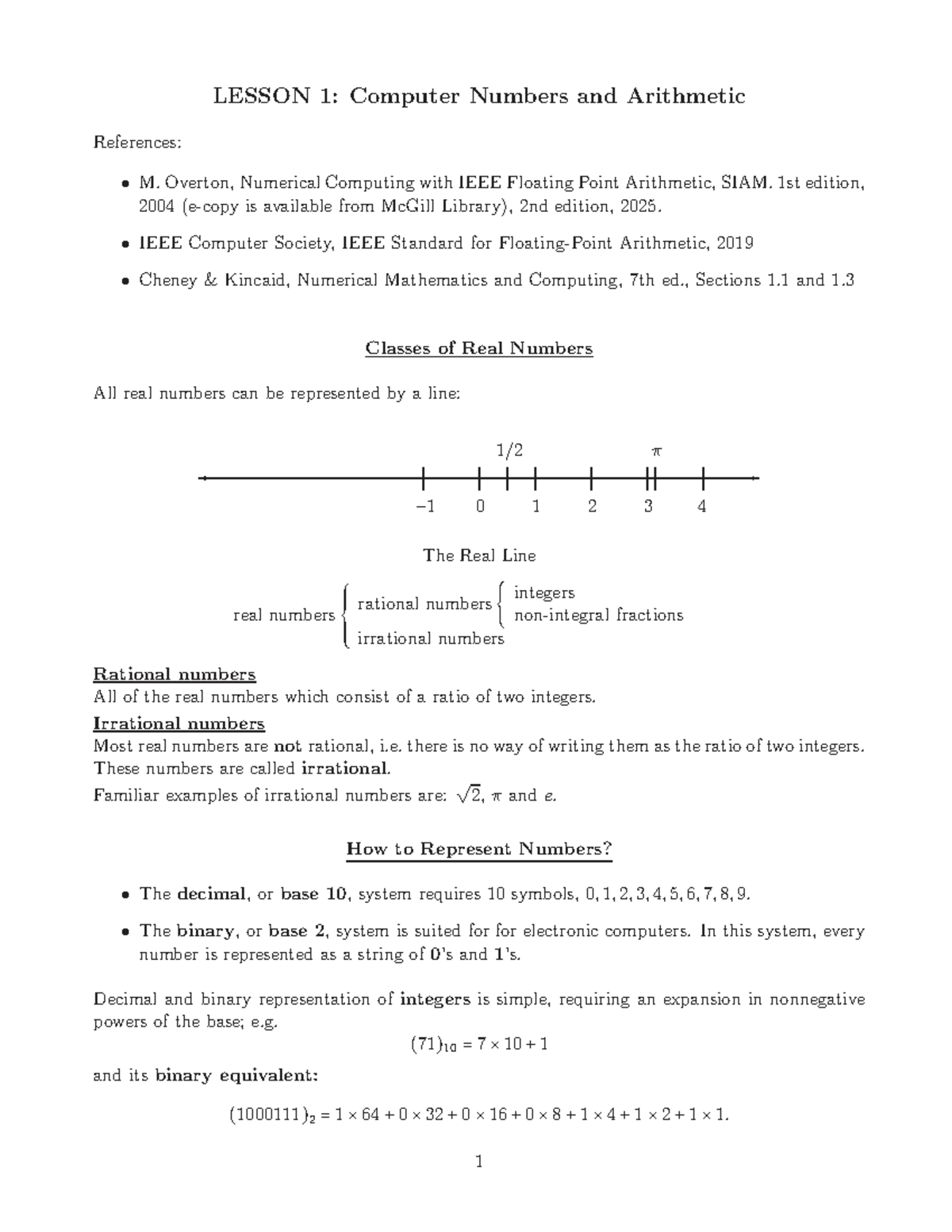 LESSON 1: Computer Numbers and Arithmetic (1IEEE) - Studocu