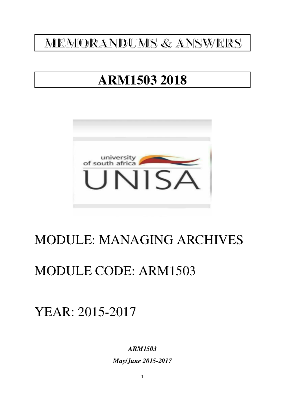 ARM1503 2018 Final Exam: Managing Archives Q&A & Key Concepts - Studocu