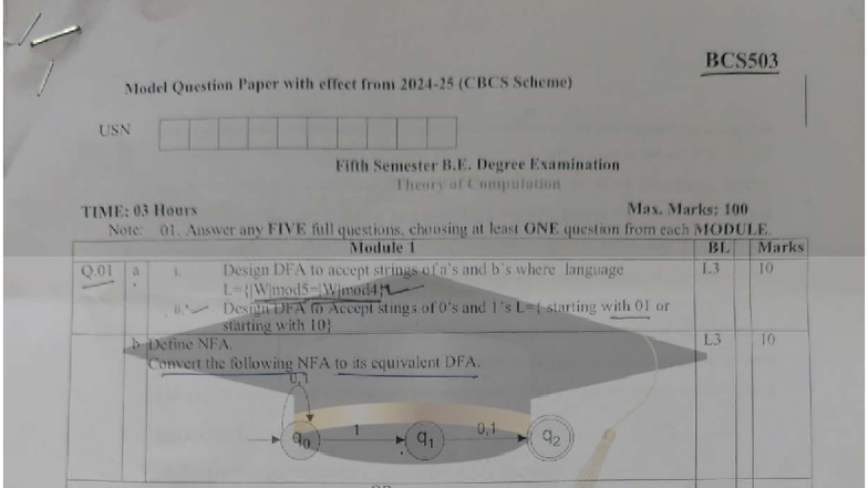 BCS503 Final Exam Model Question Paper - Theory of Computation - Studocu