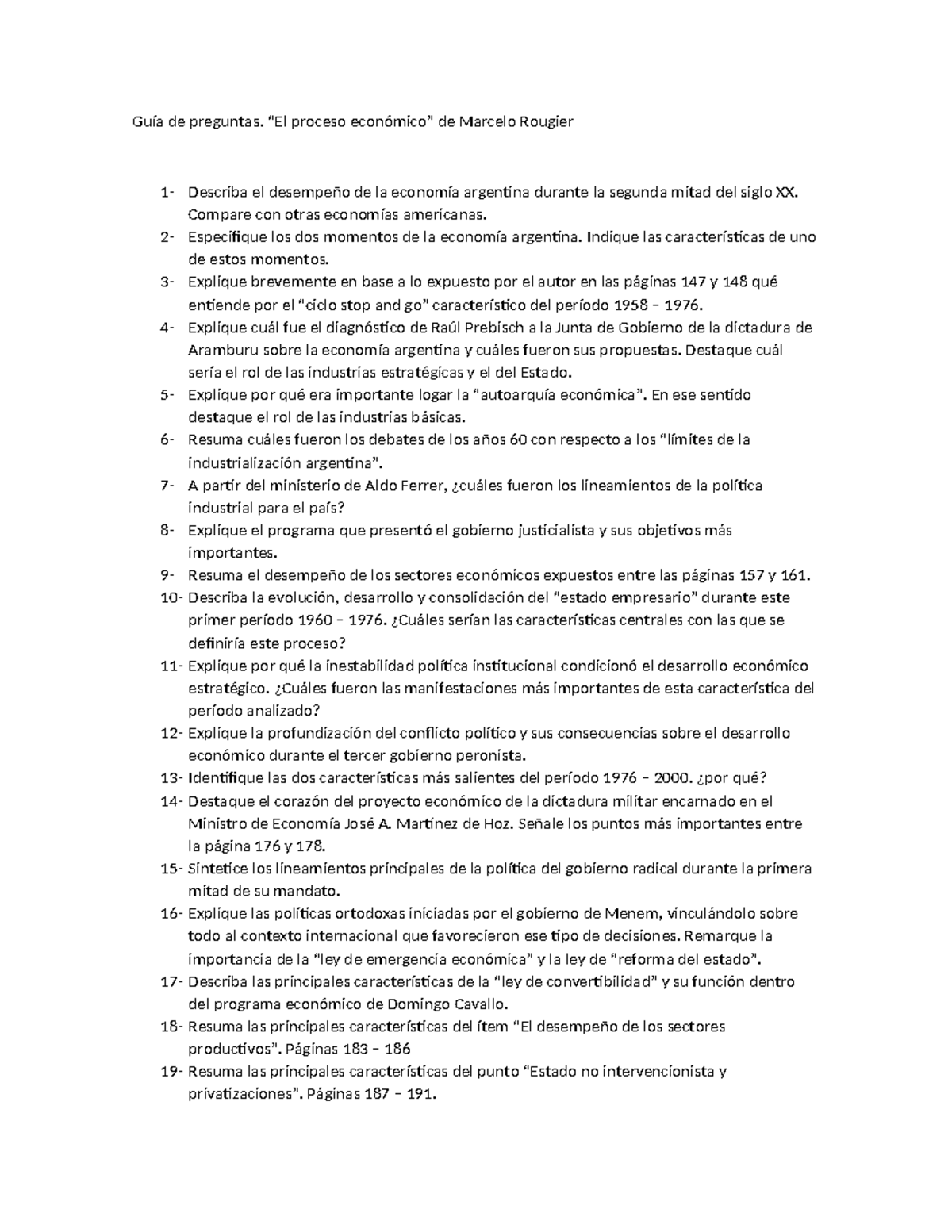 Guía de Preguntas sobre la Economía Argentina (1958-1991) - Rougier ...
