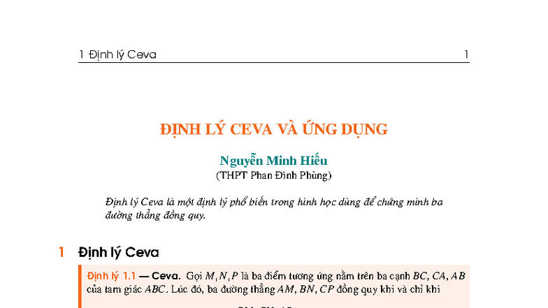 Định lý Ceva và Ứng dụng - Tài liệu học tập THPT - Studocu