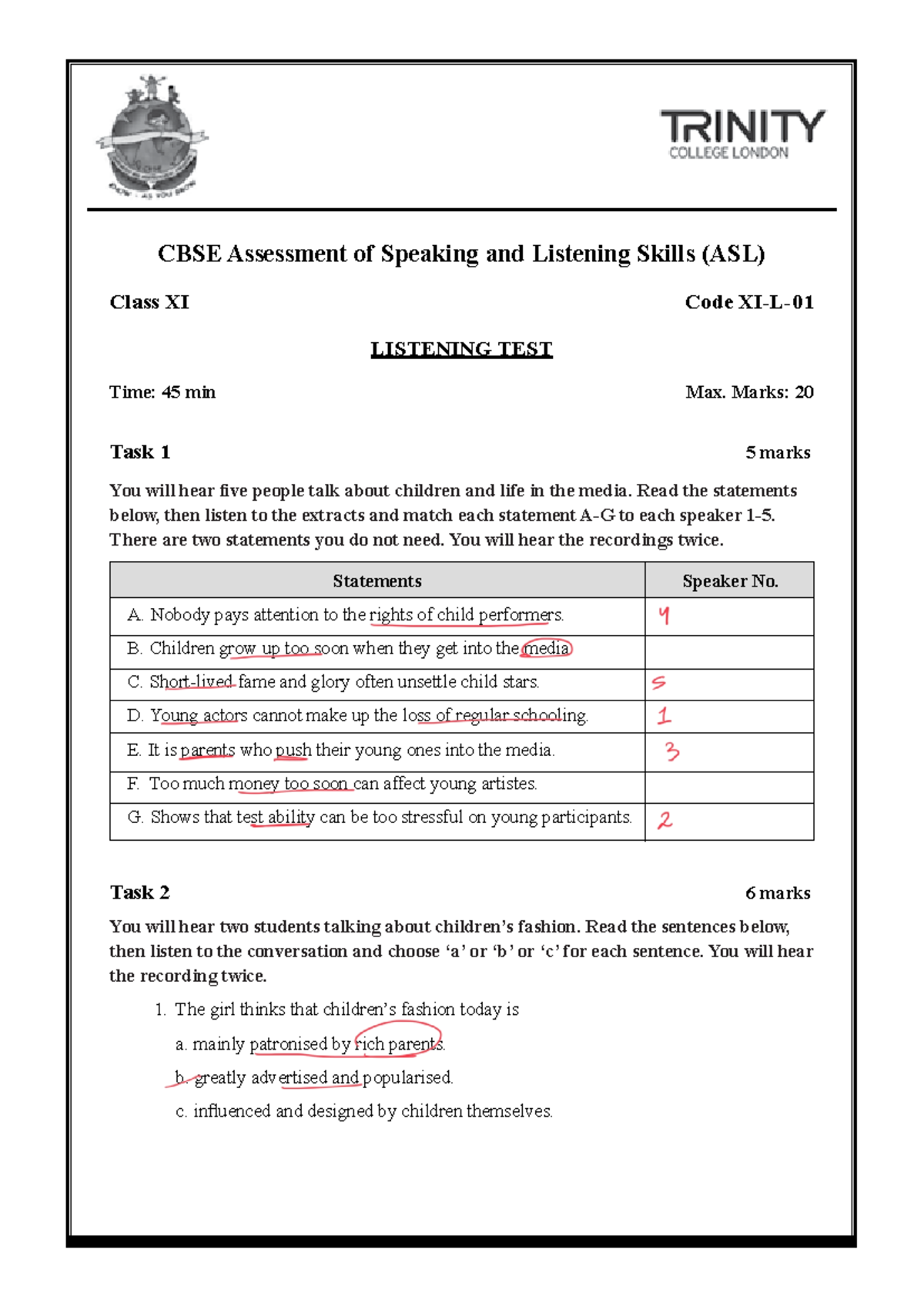 Class XI-L-01 ASL Listening Skills Worksheet - Studocu