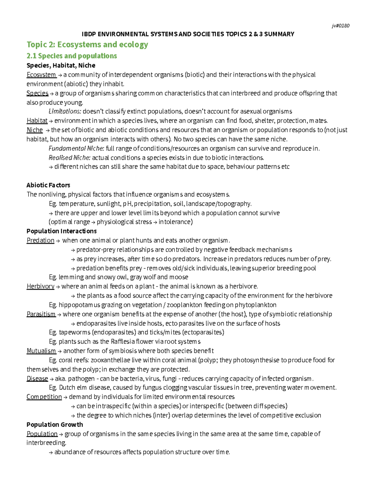 IBDP ESS Topics 2 & 3 Comprehensive Summary Notes - Studocu