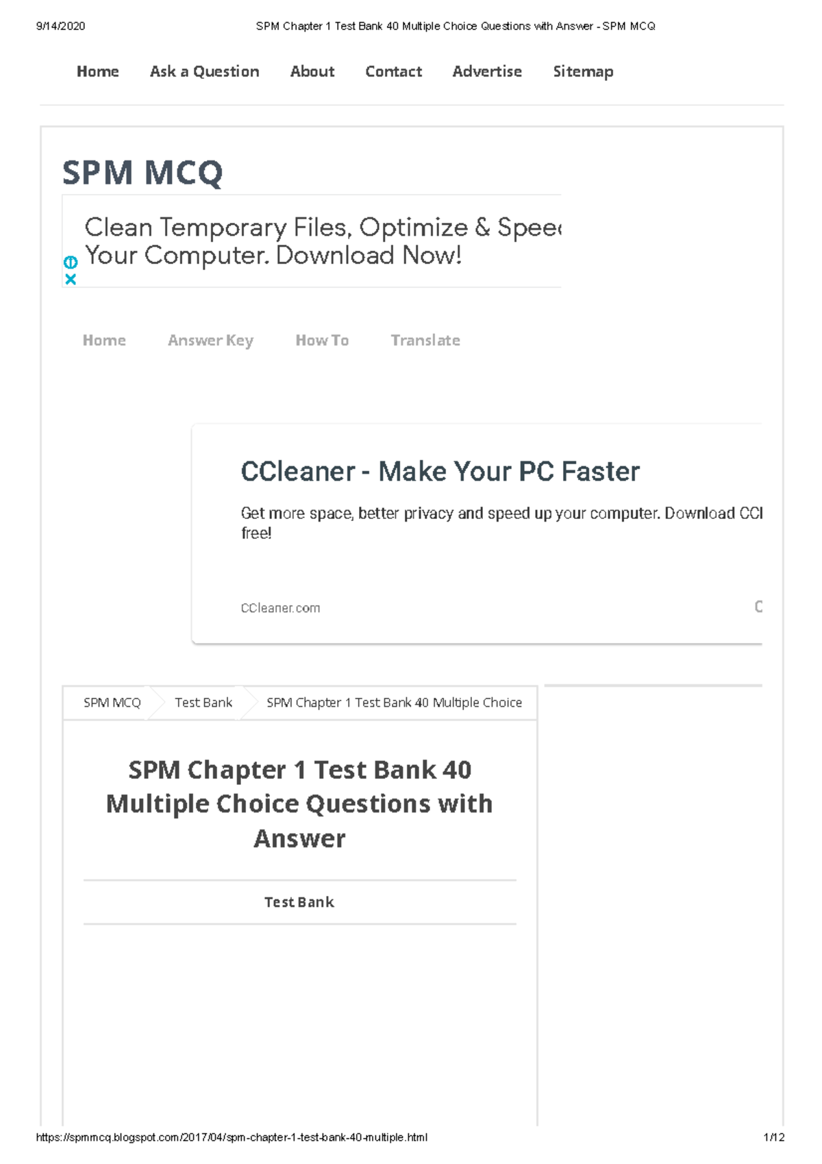SPM 101 Final Exam Chapter 1 Test Bank: 40 MCQs with Answers - Studocu