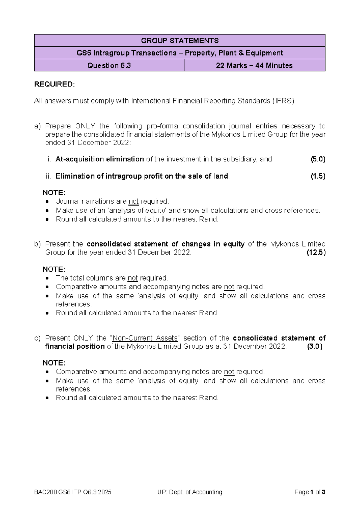 Consolidation Journal Entries & Financial Statements for BAC200 GS6 Q6 ...