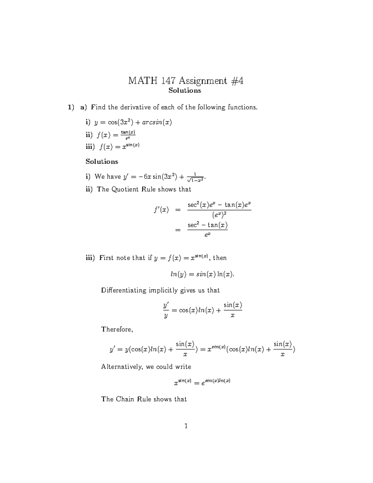 MATH 147 Assignment Solutions: Derivatives & Continuity Analysis - Studocu